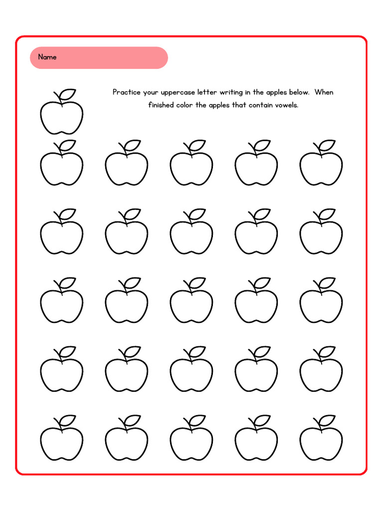 Red Apple ABC Uppercase Practice Woksheet | PDF | Color