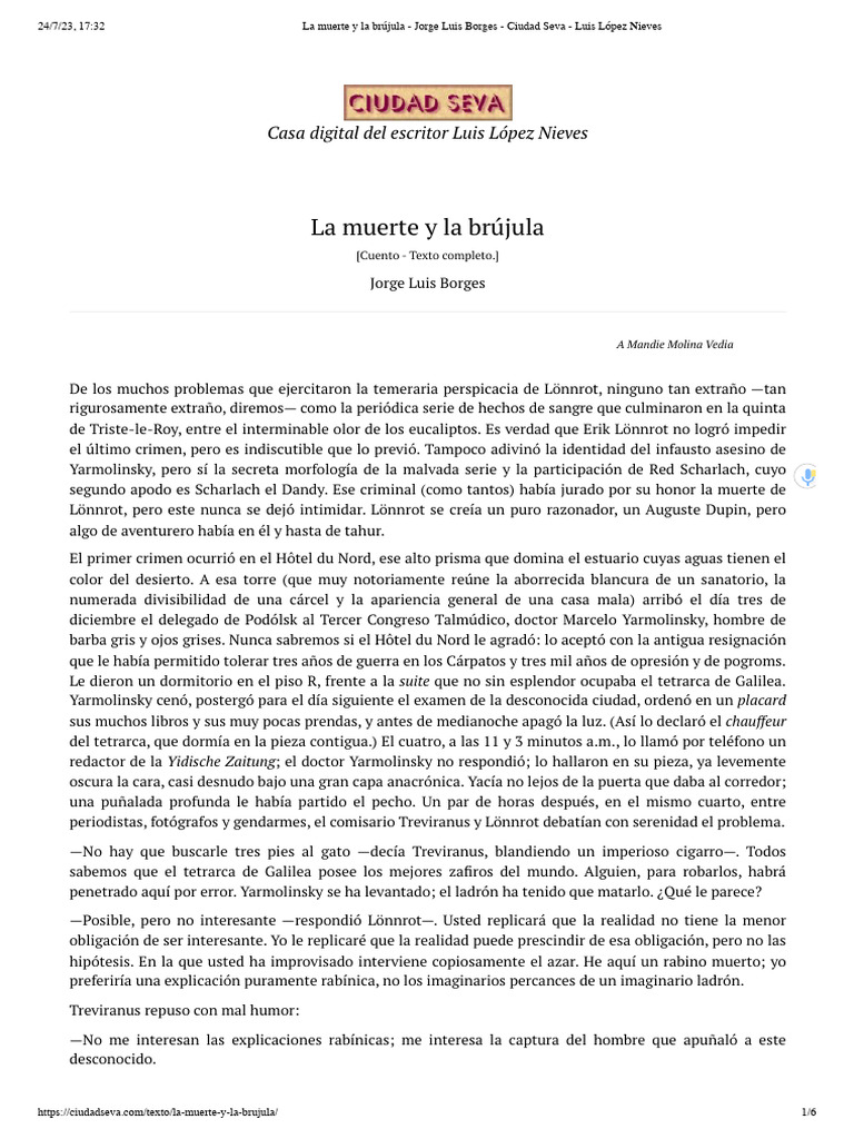 La Muerte y La Bruì Jula - Jorge Luis Borges - Ciudad Seva - Luis LoÌ ...
