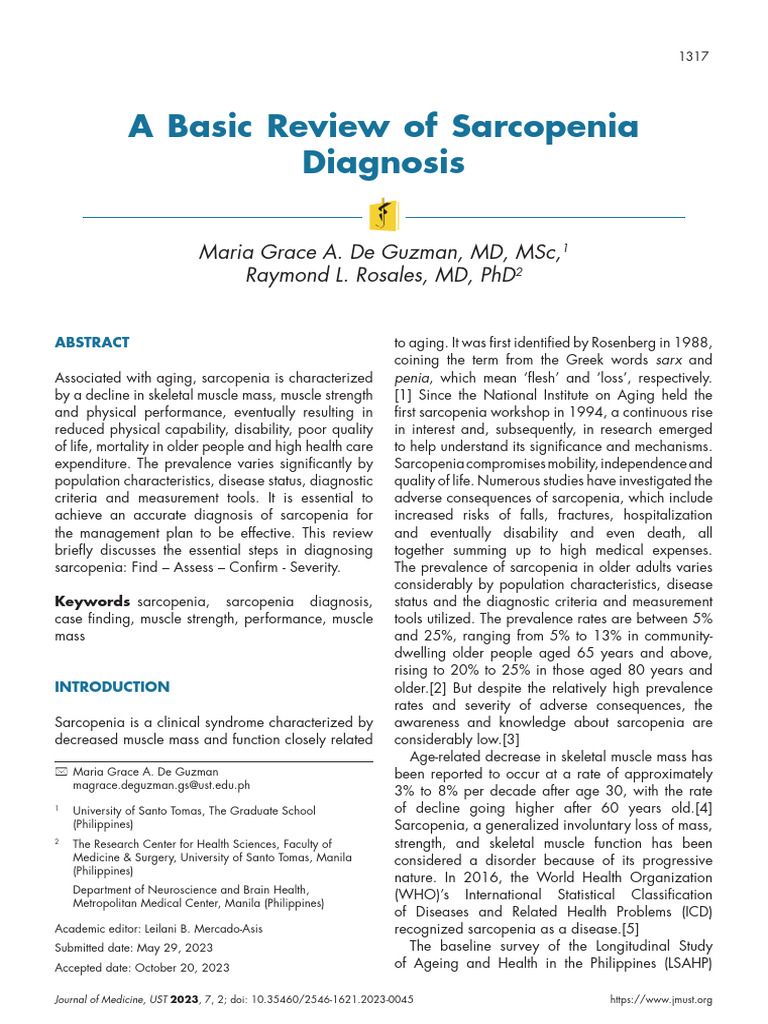 2023 - A Basic Review of Sarcopenia Diagnosis | PDF | Clinical Medicine ...