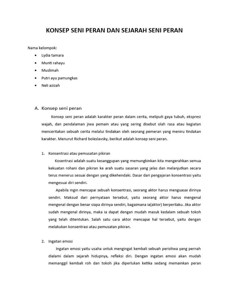 Konsep Seni Peran Dan Sejarah Seni Peran | PDF