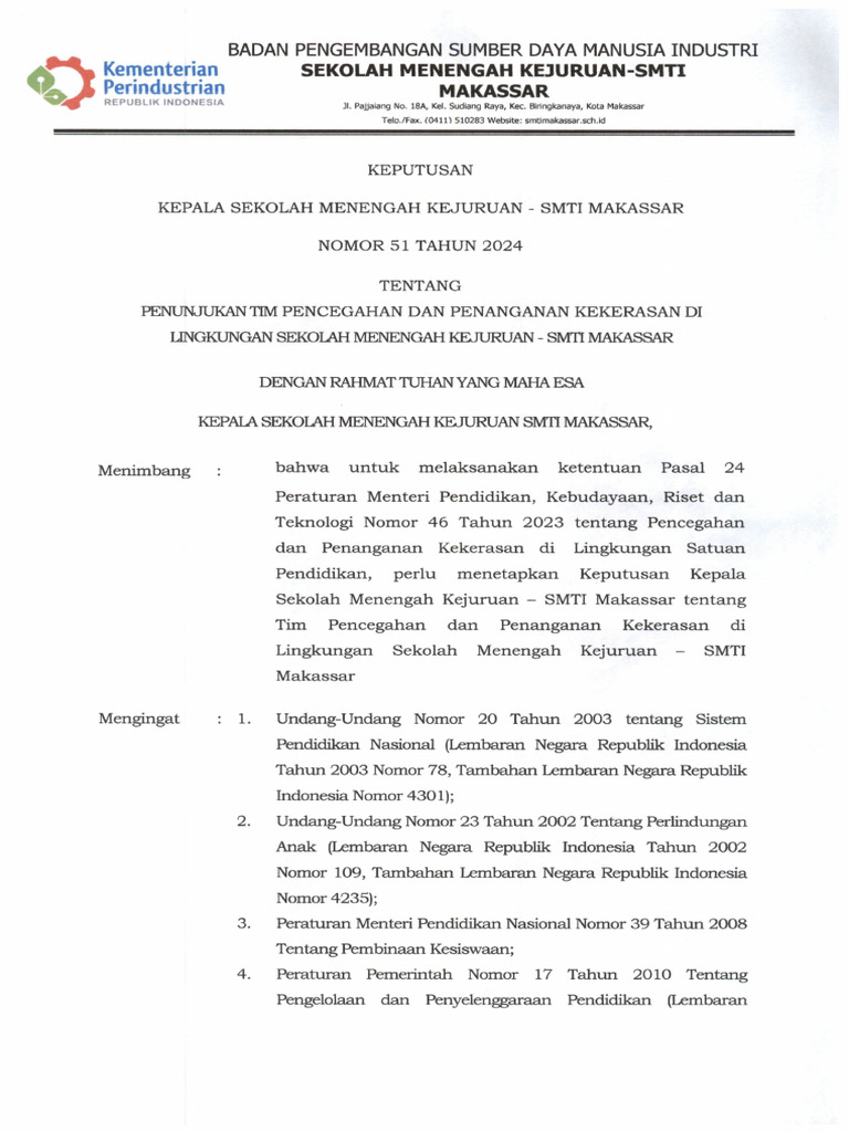 51 Sk Penunjukan Tim Pencegahan Dan Penanganan Kekerasan1 | PDF