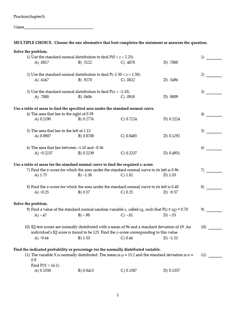 Practice CH5 | Download Free PDF | Normal Distribution | Standard Deviation