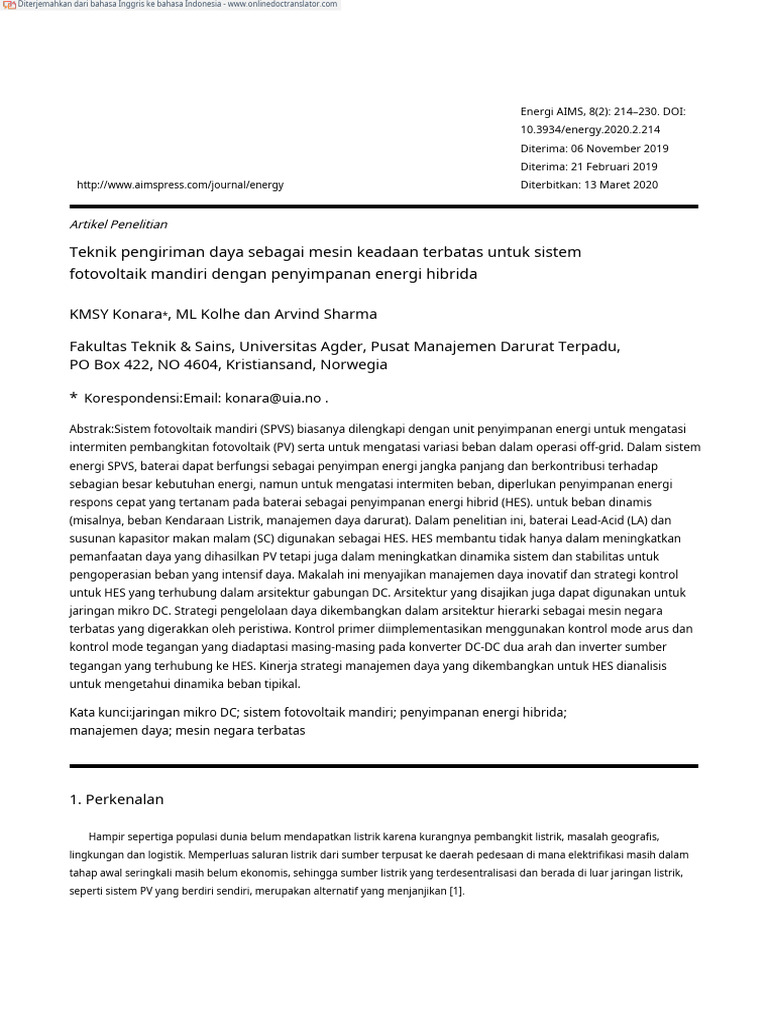 Power Dispatching Techniques As A Finite State Machine For A Standalone | PDF