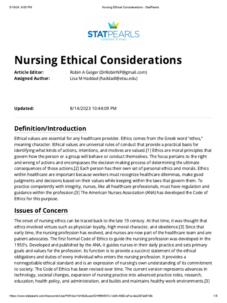 Nursing Ethics: Key Considerations | PDF | Nursing | Medical Ethics