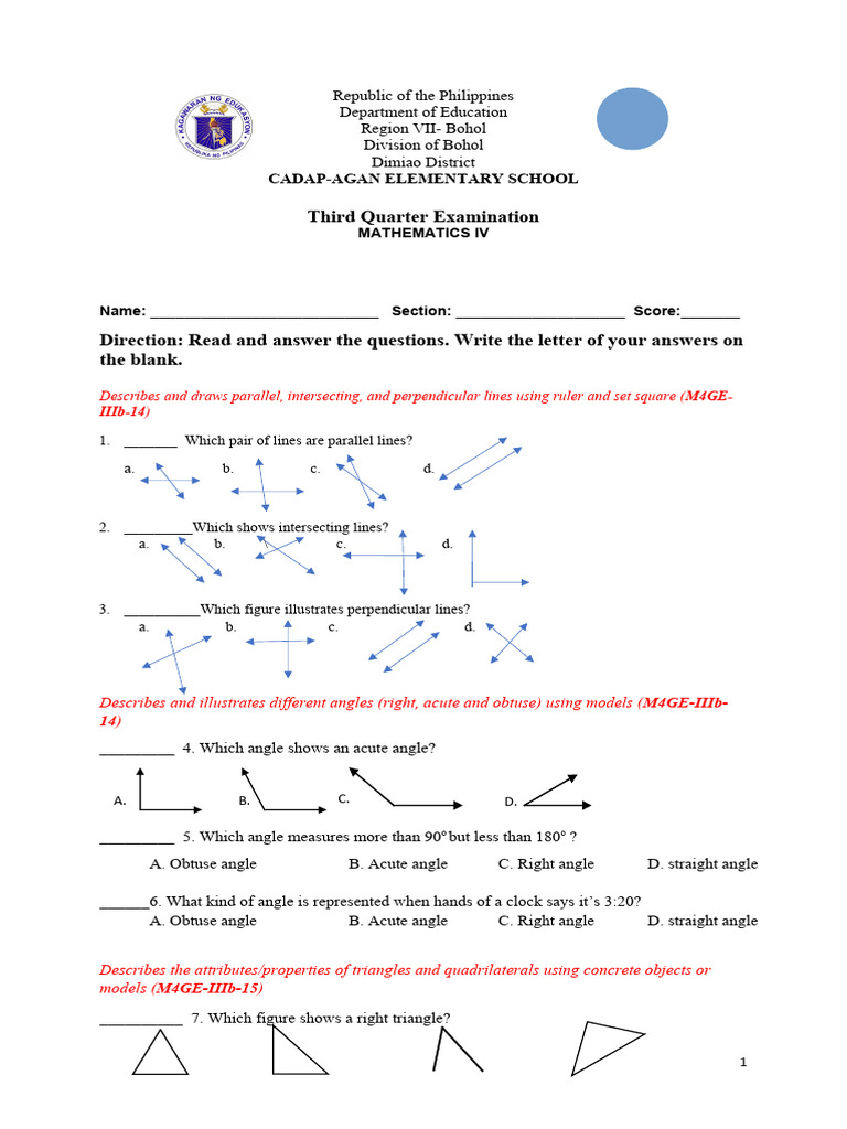 Q3-PT-MATH-4-FINAL | PDF | Rectangle | Triangle