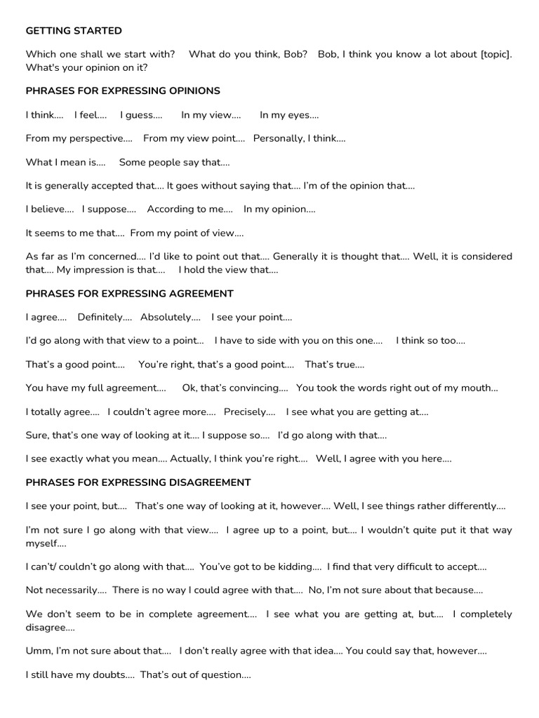 Phrases For The Speaking Exam | PDF