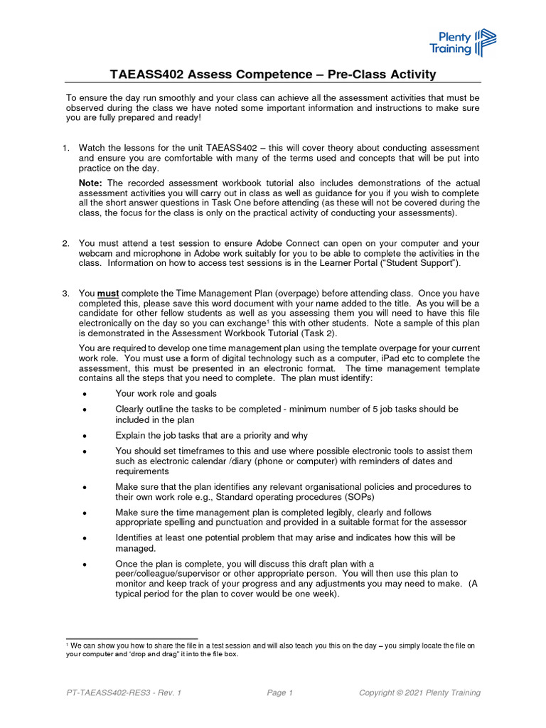 TAEASS402 - Pre-Class Activity.v1.0 - Melanie Valent | PDF | Learning ...