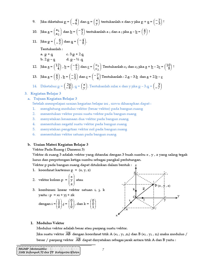 Modul Vektor Pada Dimensi 3 Kelas XI | PDF