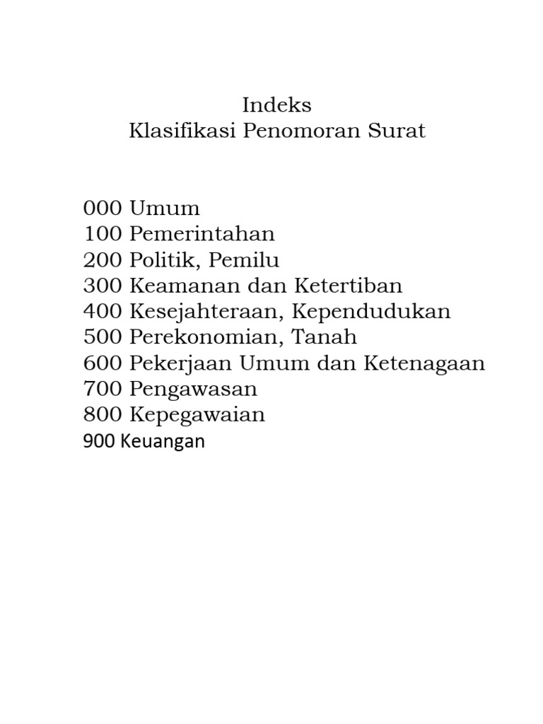 Indeks Klasifikasi Penomoran Surat | PDF