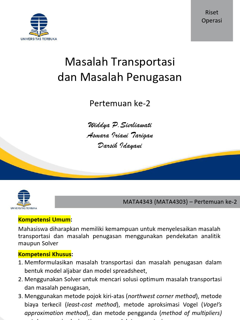 Sesi 2 - Masalah Transportasi Dan Masalah Penugasan | PDF