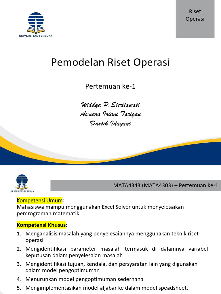 Sesi 1 - Pemodelan Riset Operasi RO Dan Solver | PDF | Komputer ...