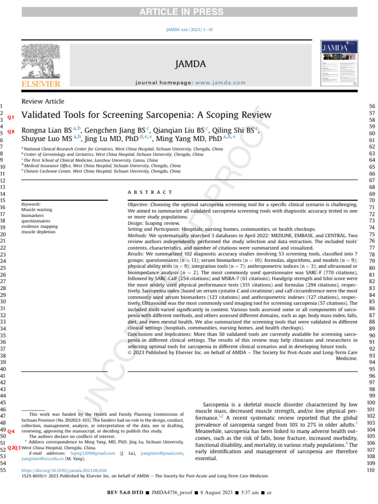2023 - Validated Tools For Screening Sarcopenia A Scoping Review | Download Free PDF ...