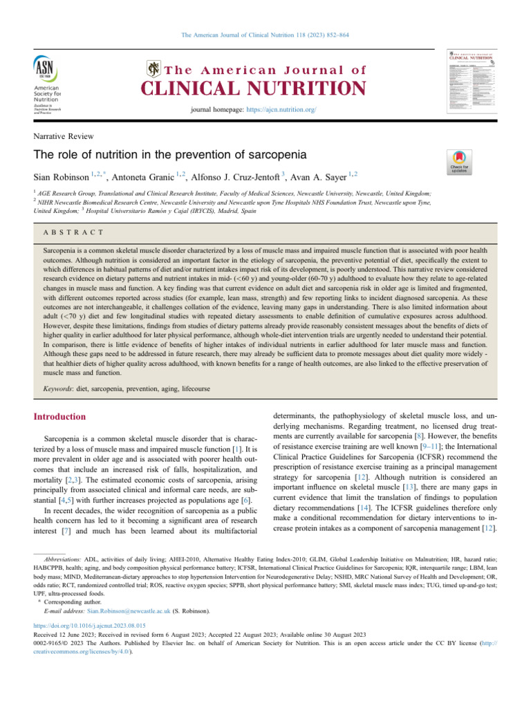 2023 - The Role of Nutrition in The Prevention of Sarcopenia | Download Free PDF | Dieting ...