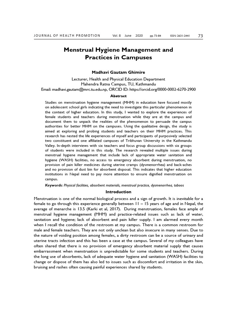 Menstrual Hygiene Management and Practices in Campuses | Download Free ...