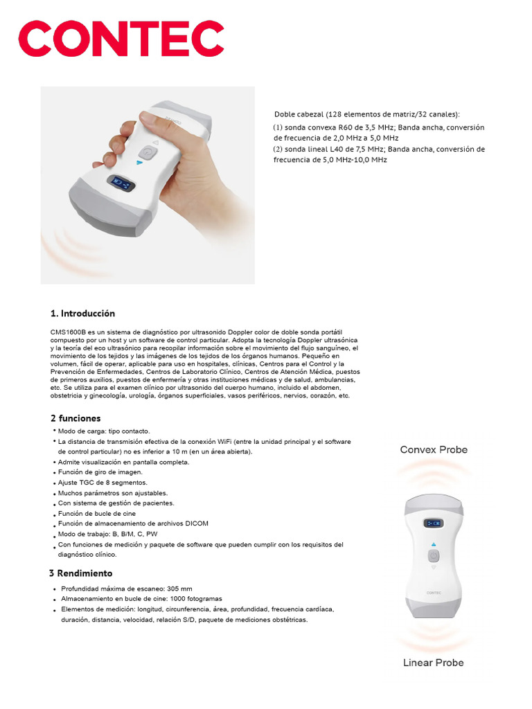 Especificaciones Técnicas - CONTEC - CMS1600B | PDF | Ultrasonido