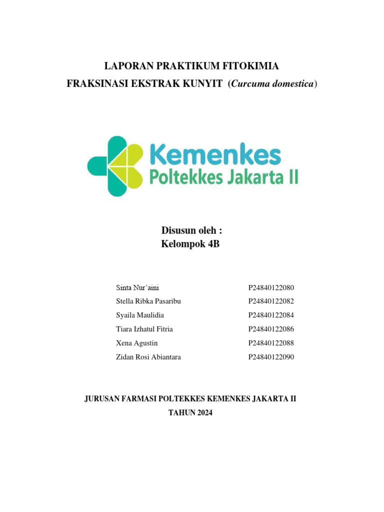 Kel. 4B Pagi - Laporan Praktikum Fraksinasi Ekstrak Kunyit | PDF | Sains & Matematika