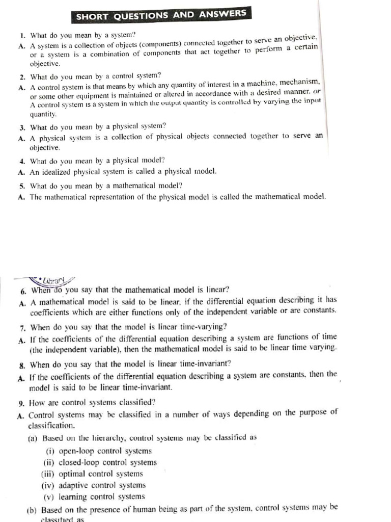 Chapter 01 Q&A - Control Systems | PDF