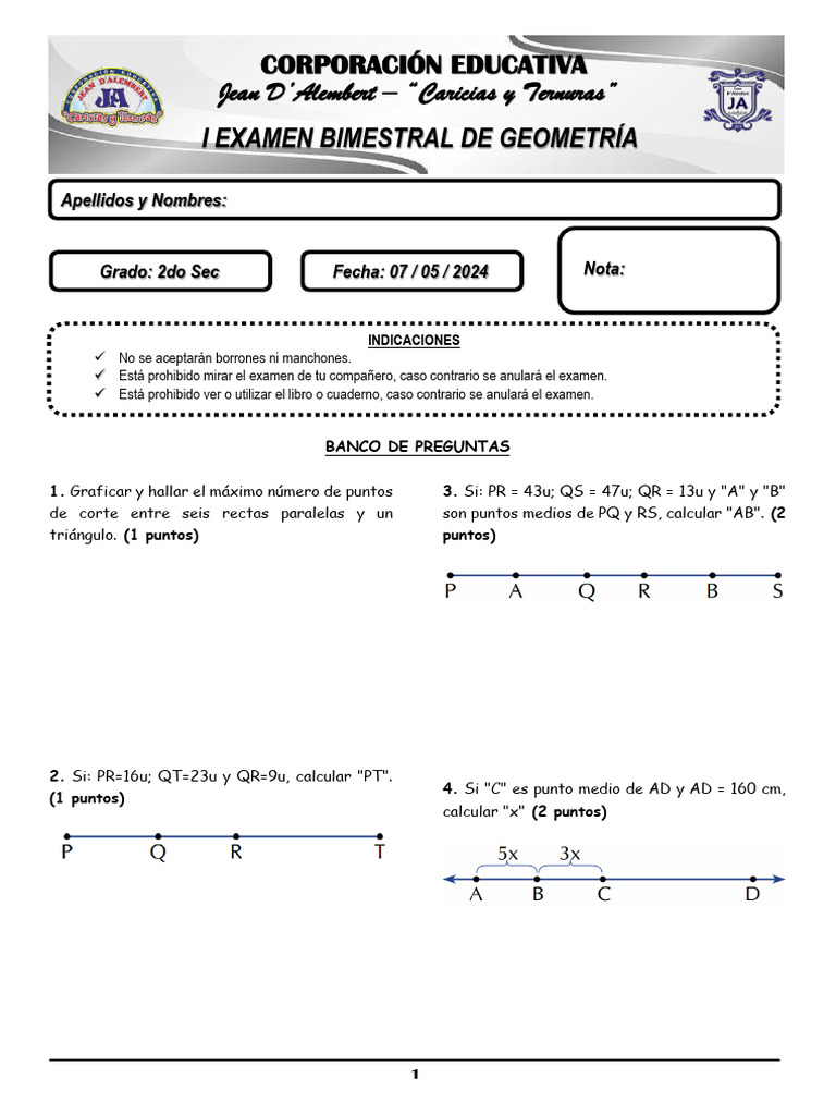 Examen Geometría 2do Sec | PDF