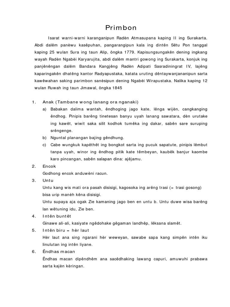 Sêrat Primbon Jampi | PDF