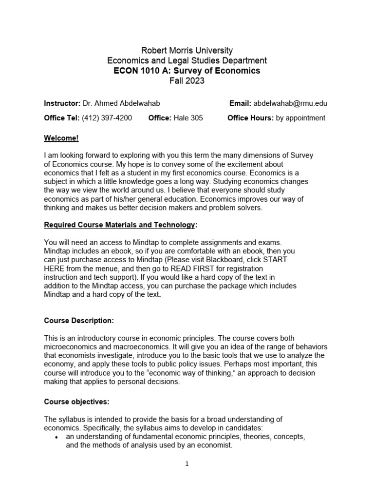 ECON 1010 A Robert Morris University | PDF | Economics | Macroeconomics