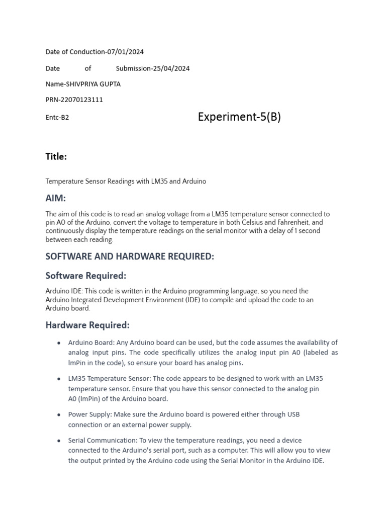 Exp5 B (Hisi) | PDF | Arduino | Power Supply