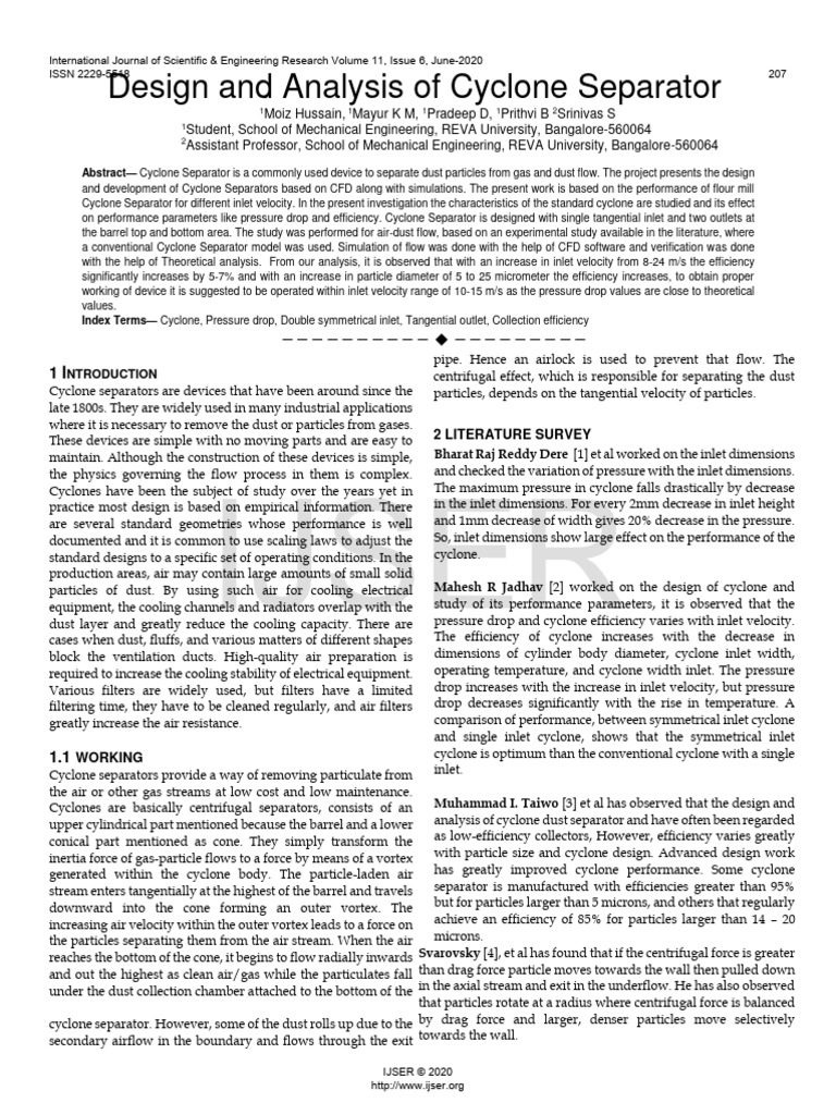 Design and Analysis of Cyclone Separator | PDF | Fluid Dynamics | Viscosity