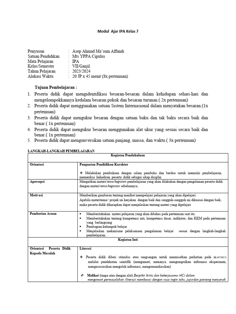 Modul Ajar IPA Kelas 7 Bab 1 | PDF