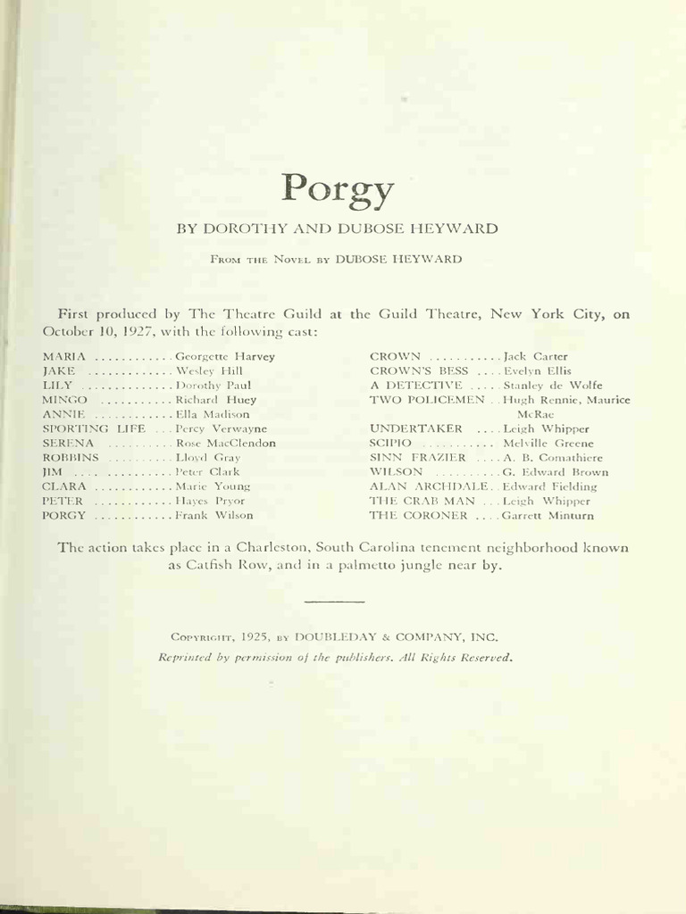 Porgy (Play) | PDF