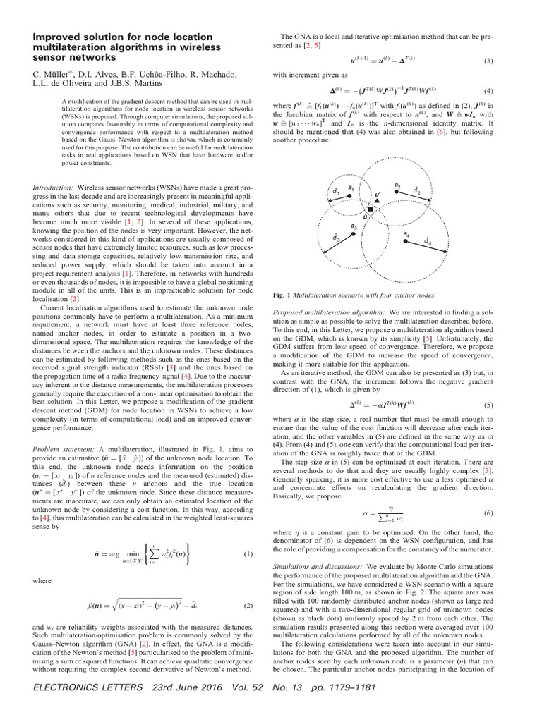 Improved Solution For Node Location Multilateration Algorithms in Wireless Sensor Networks | PDF ...