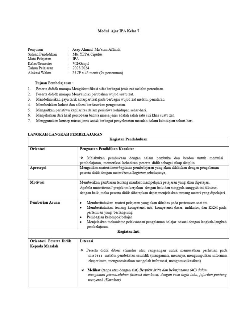 Modul Ajar IPA Kelas 7 Bab 2 | PDF
