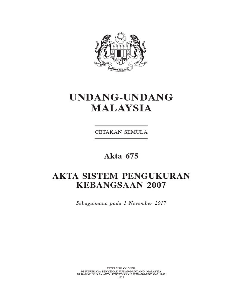 Akta 675 (Akta Sistem Pengukuran Kebangsaan 2007) | PDF