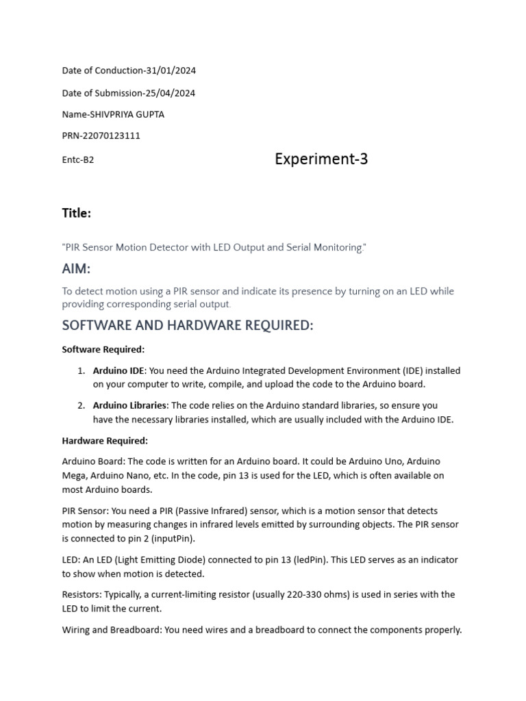 Exp 3 (Hisi) | PDF | Arduino | Sensor