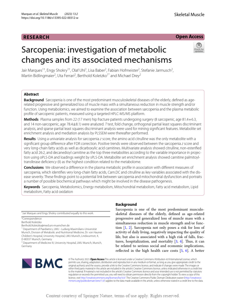 2023 - Sarcopenia Investigation of Metabolic Changes and Its Associated Mechanisms | PDF ...