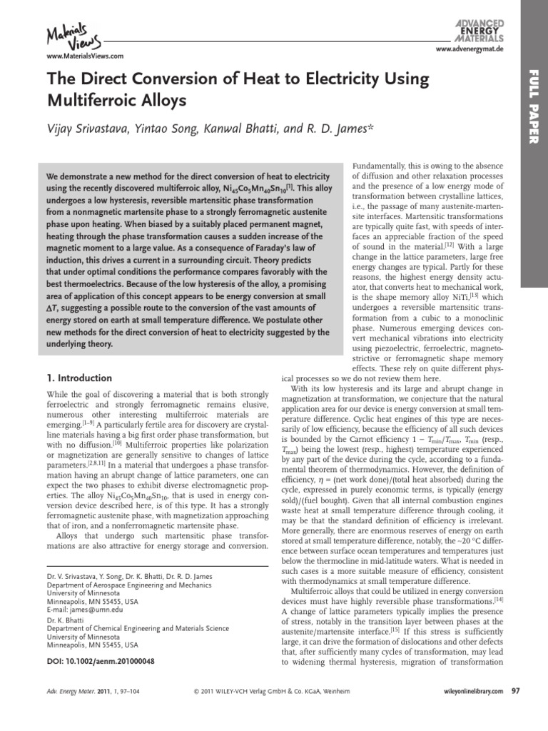 Advanced Energy Materials - 2010 - Srivastava - The Direct Conversion of Heat To Electricity ...