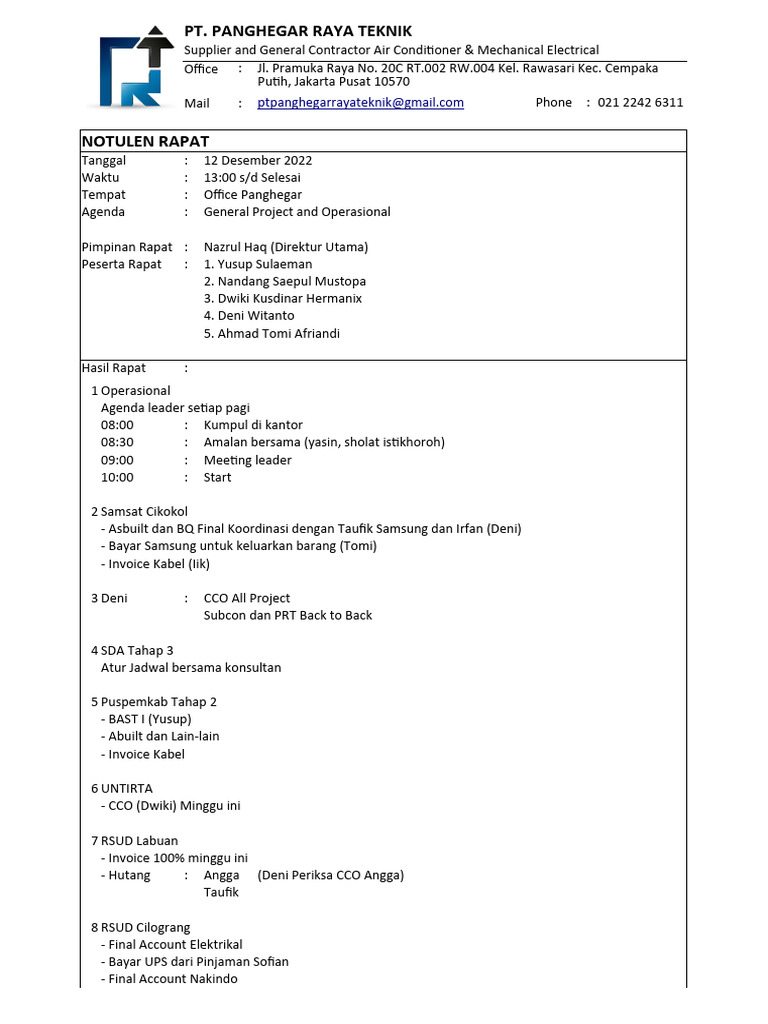 Form Notulen Rapat | PDF