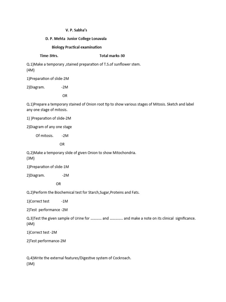 Biology Practical Exam Guidelines | PDF