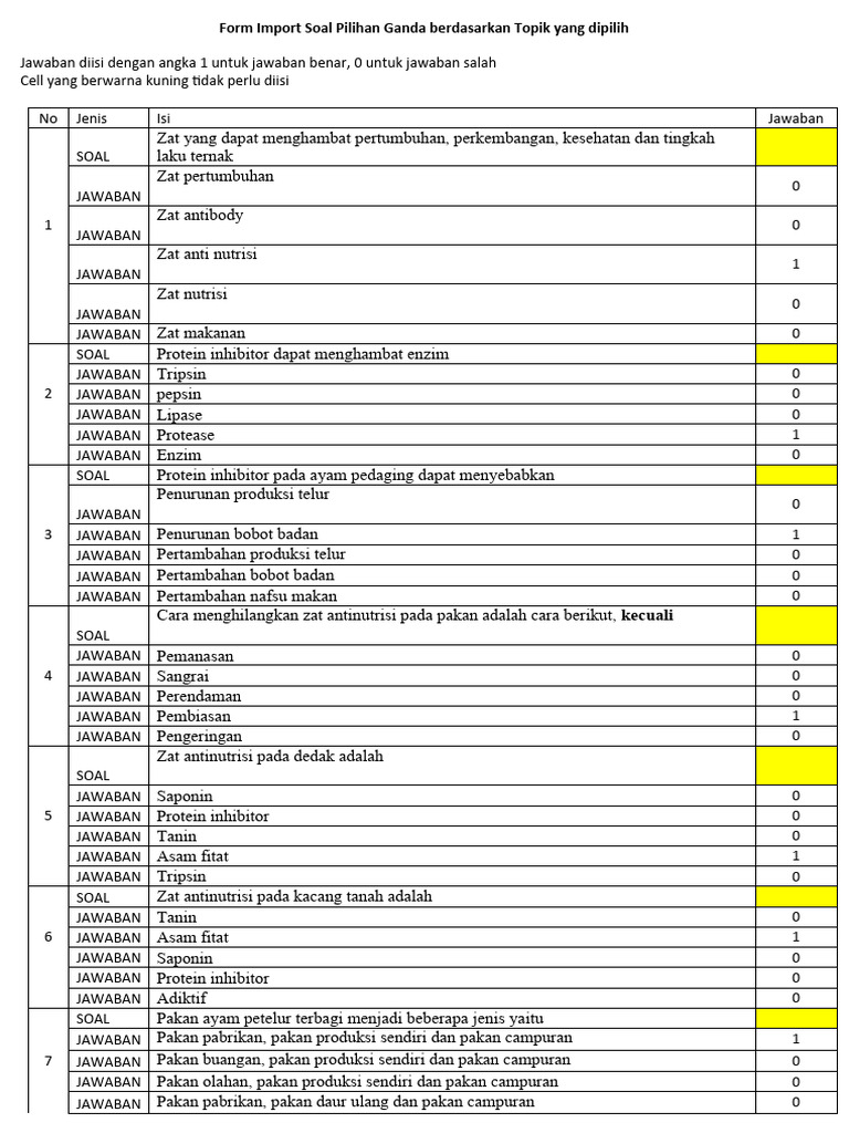 Form-Soal-Ganda X Dasar Pakan Ternak | PDF