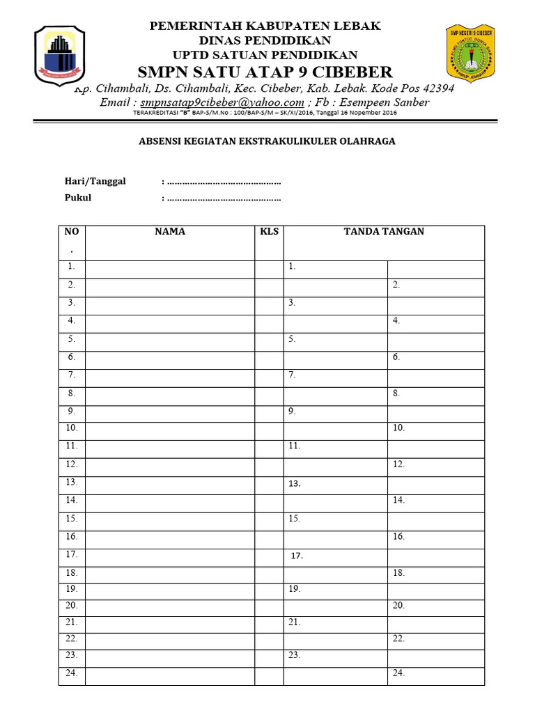 Absensi Ekstra Paskibra | PDF