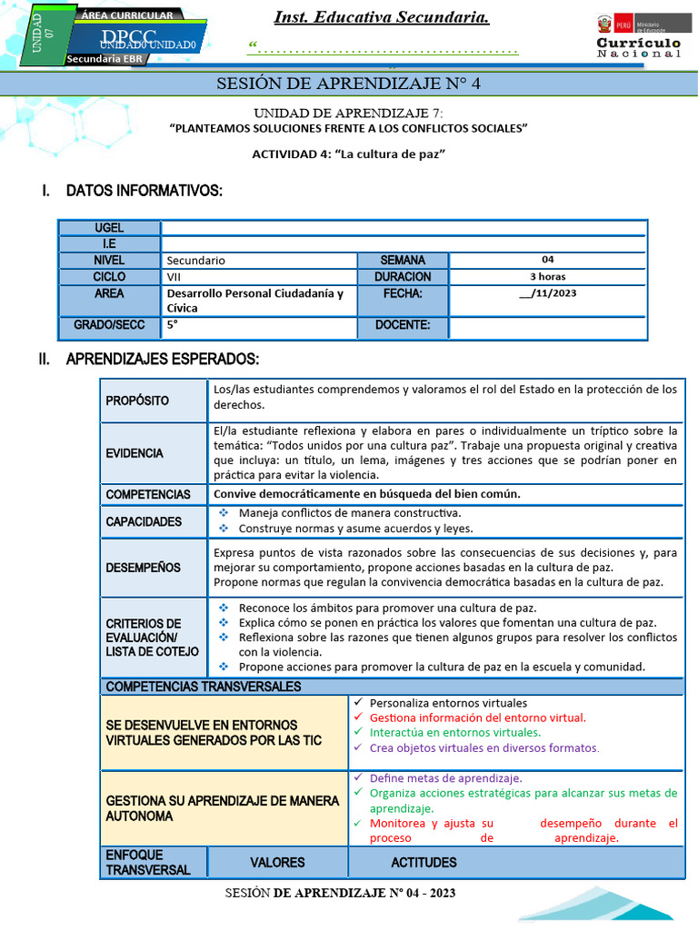 5º Dpcc- Ses 4 Uni 7 - Sem 04 | PDF | Aprendizaje | Evaluación