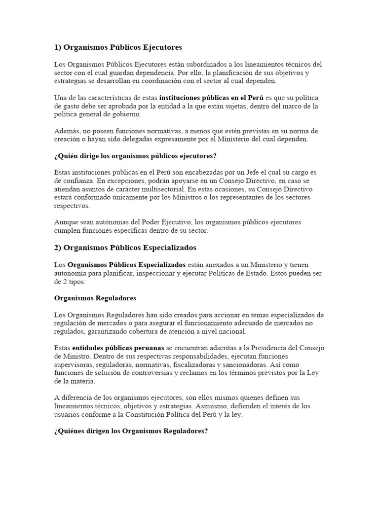 Organismos Públicos en Perú: Funciones y Horarios | PDF | Ministerio (Departamento de Gobierno ...