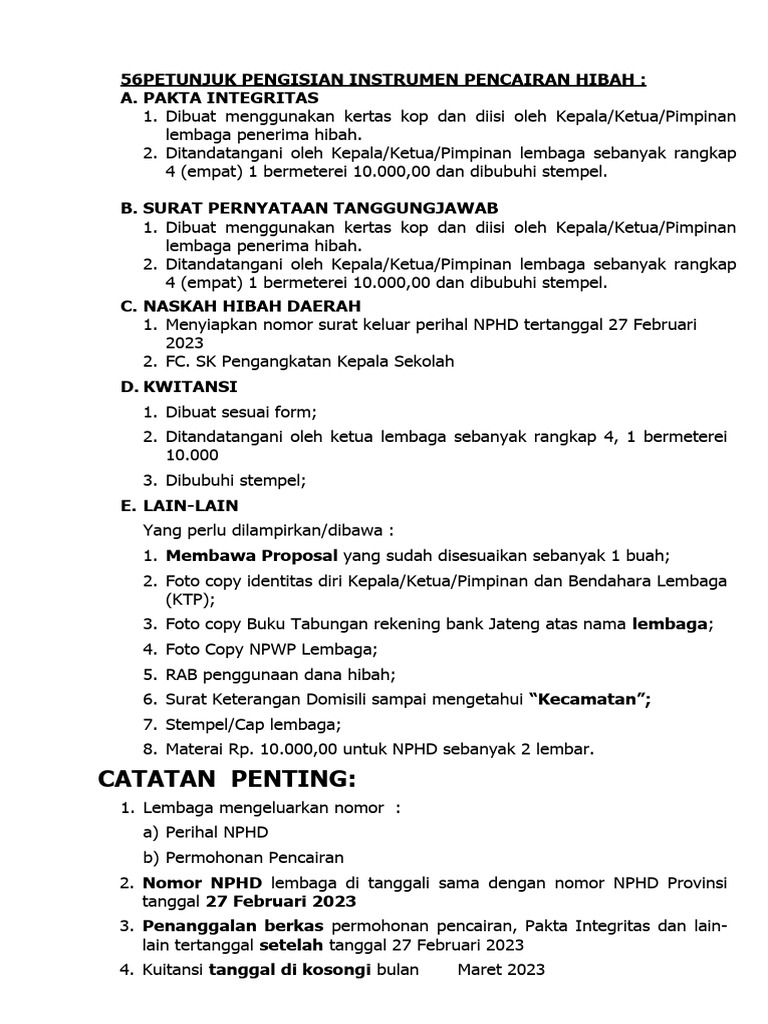 Petunjuk Pengisian Instrumen Dan Ceklist Urutan Penyusunan | PDF