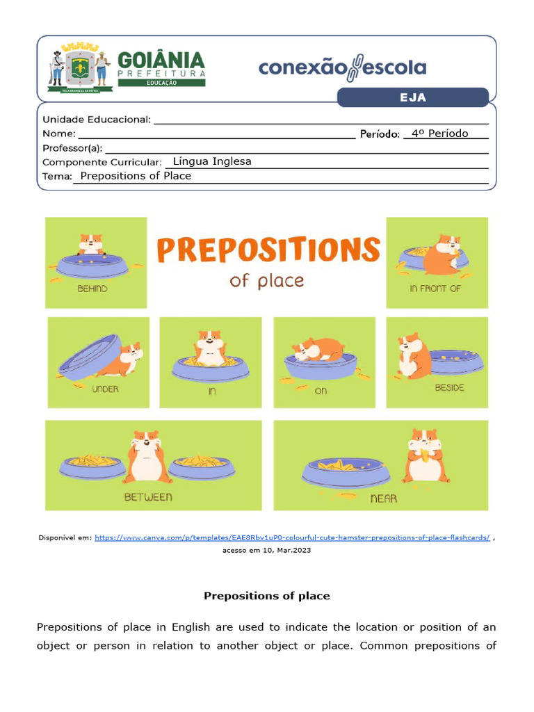 Atividade 2 - Prepositions of Place | PDF