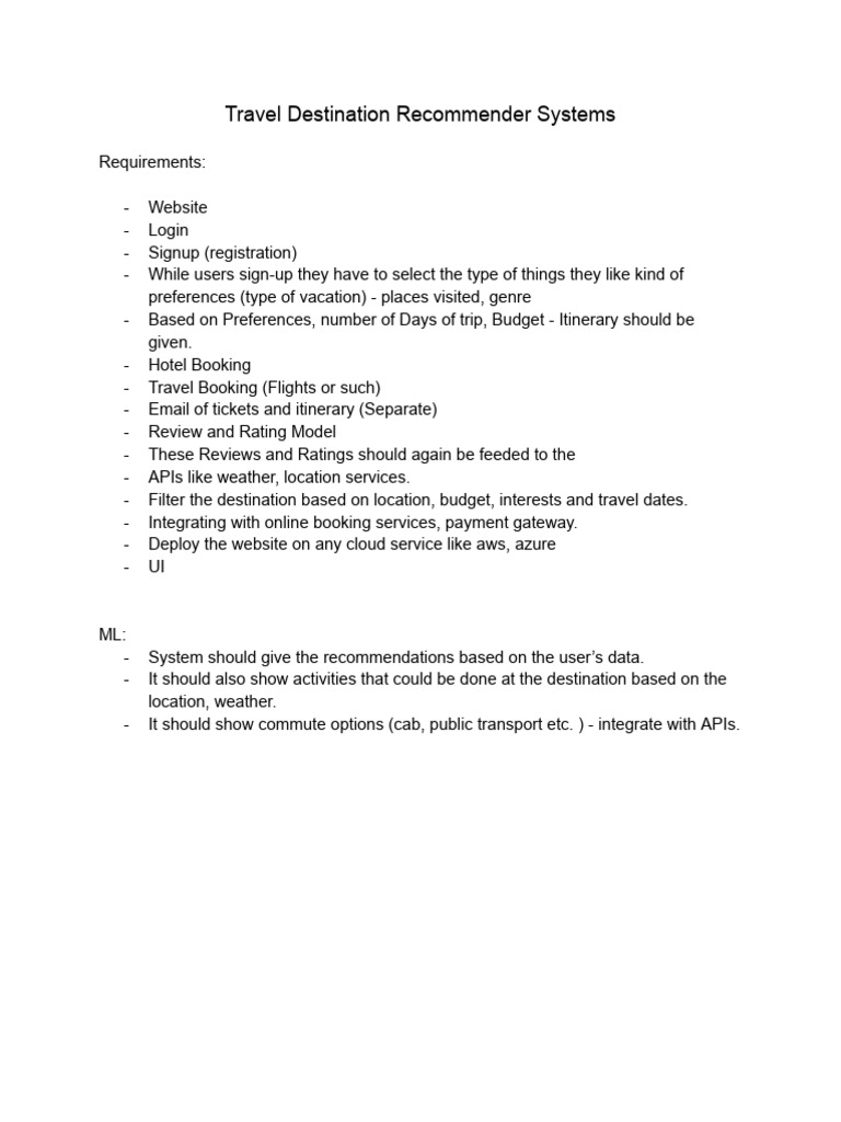 Travel Destination Recommender System | PDF