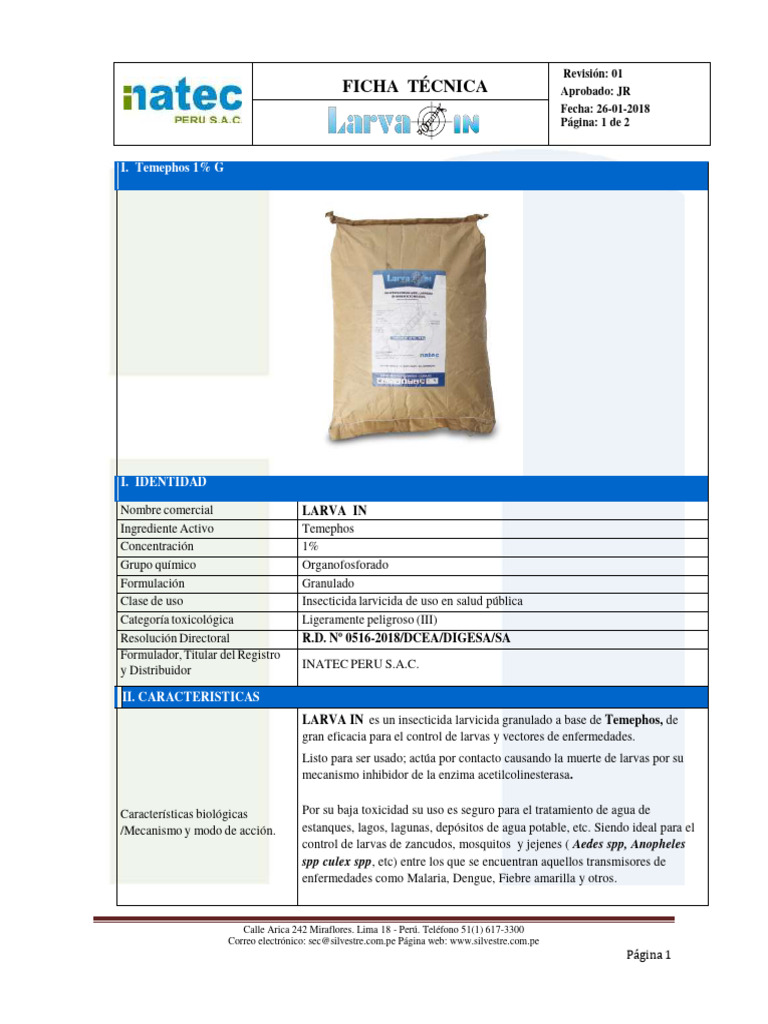 Temephos 1% G: Insecticida Larvicida | PDF | Mosquito | Agua