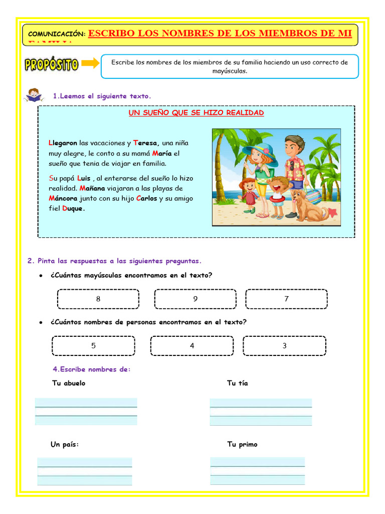 U3 s1 Ficha d1 Com Escribo Los Nombres de Los Miembros de Mi Familia | PDF | Caso de carta