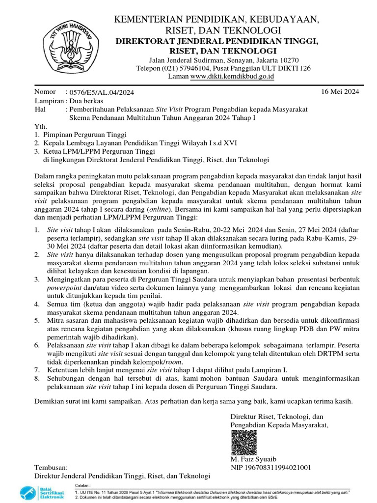 Pemberitahuan Pelaksanaan Site Visit Program Pengabdian Kepada Masyarakat Skema Pendanaan ...