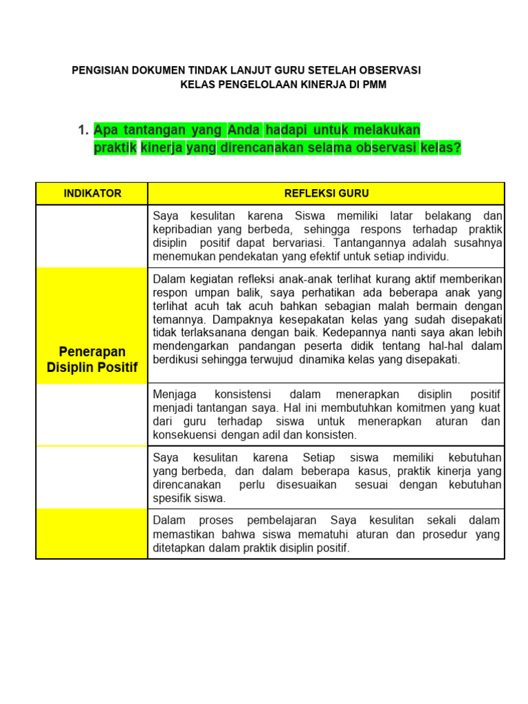 Pengisian Dokumen Tindak Lanjut Guru Setelah Observasi Kelas | PDF | Karier & Perkembangan