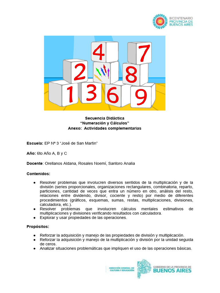 Matematica 6to anexo - Situaciones Problemáticas Complementarias | PDF | División (Matemáticas ...