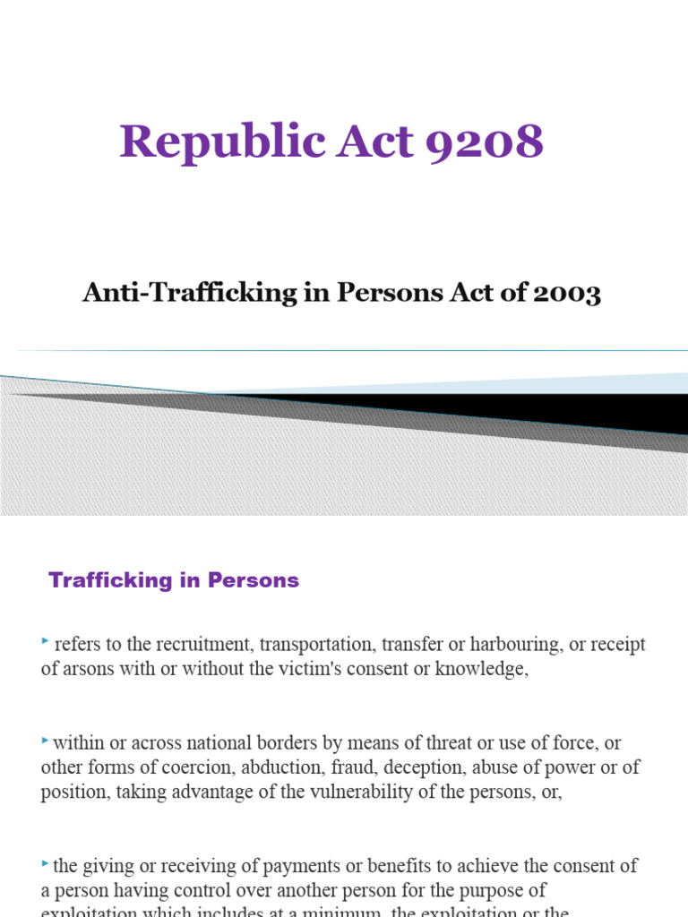 Republic Act 9208 | PDF | Human Trafficking | Sexual Slavery