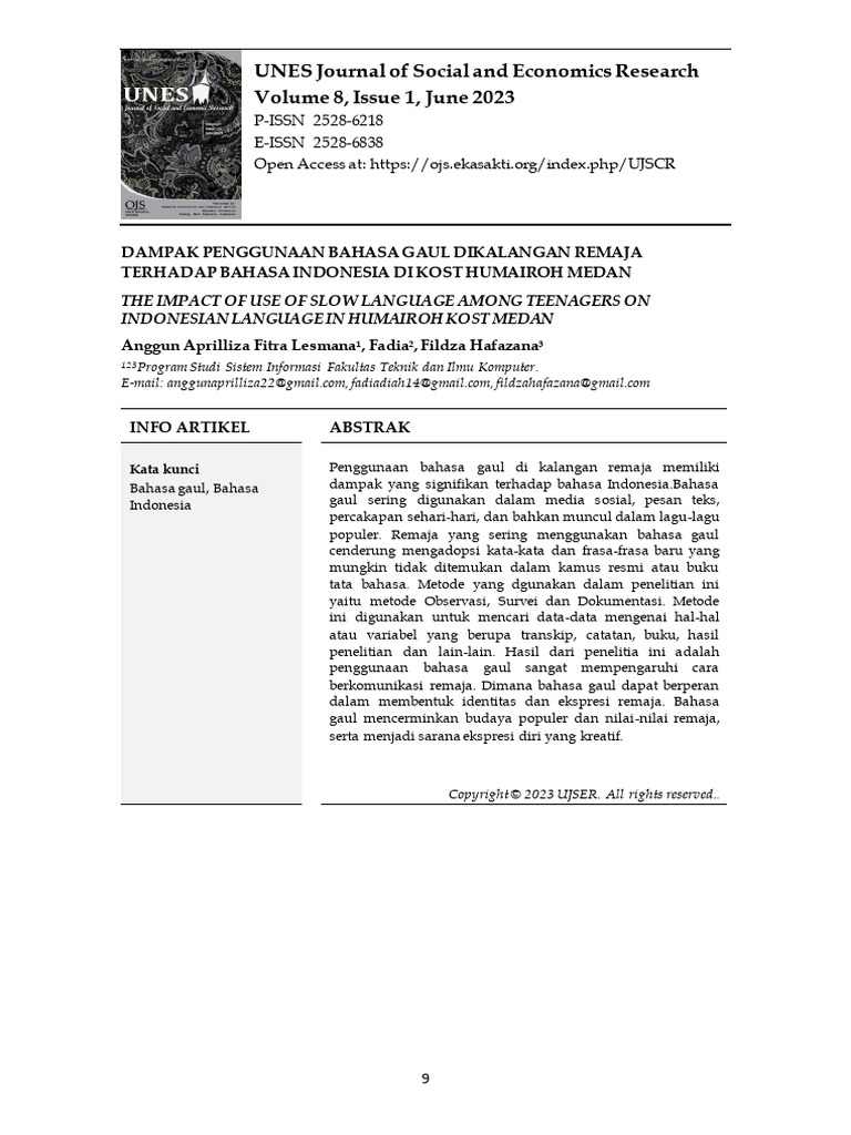 UNES Journal of Social and Economics Research Volume 8, Issue 1, June 2023 | PDF | Kajian Bahasa ...